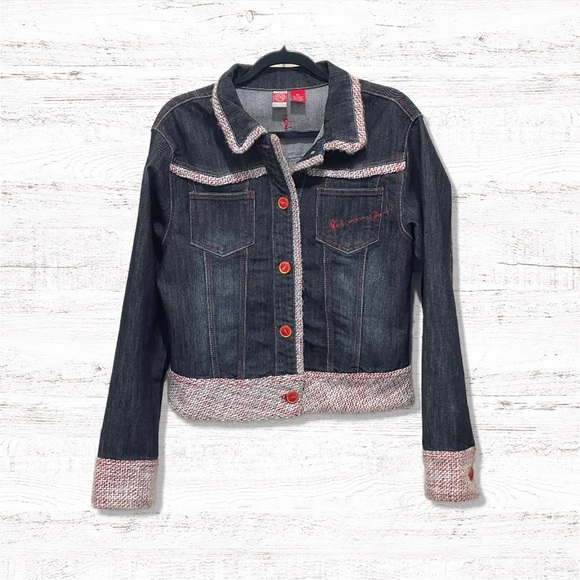 Johnny Girl | Jackets & Coats | Johnny Girl Denim Jacket With Red Tweed ...